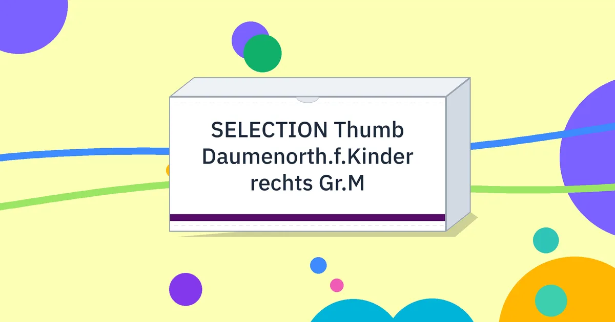 Symbolbild: Packung mit der Aufschrift SELECTION Thumb Daumenorth.f.Kinder rechts Gr.M (PZN 14048915) – Verfügbarkeit und Bezug in Apotheken in Frankfurt am Main