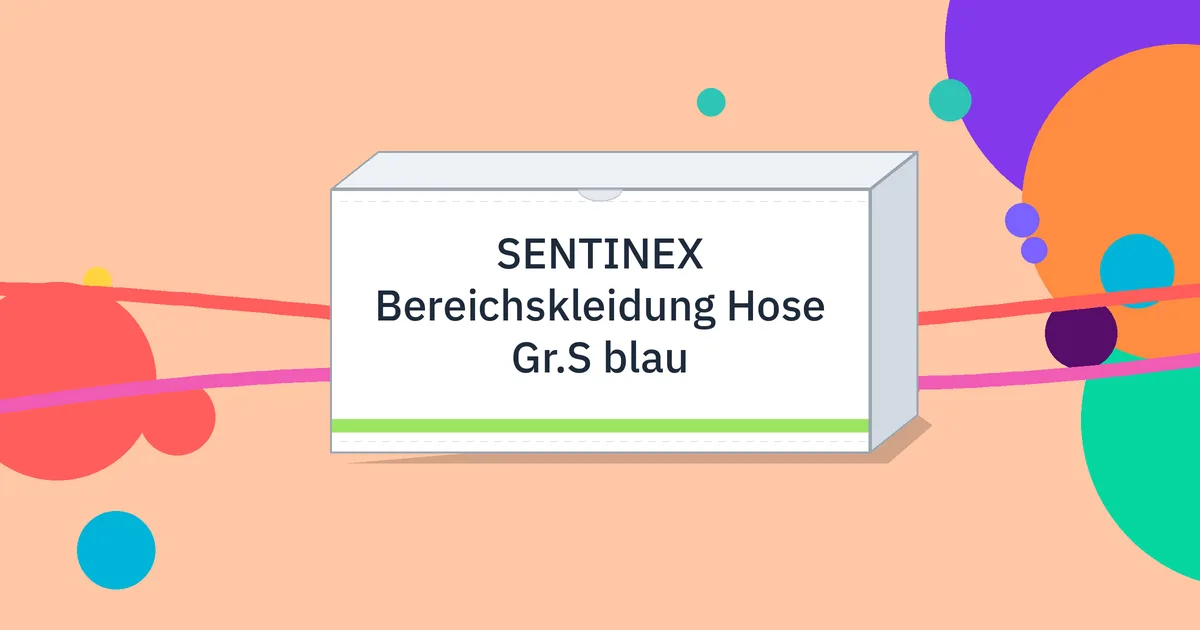 Symbolbild: Packung mit der Aufschrift SENTINEX Bereichskleidung Hose Gr.S blau (PZN 09285694) – Verfügbarkeit und Bezug in Apotheken in Frankfurt am Main