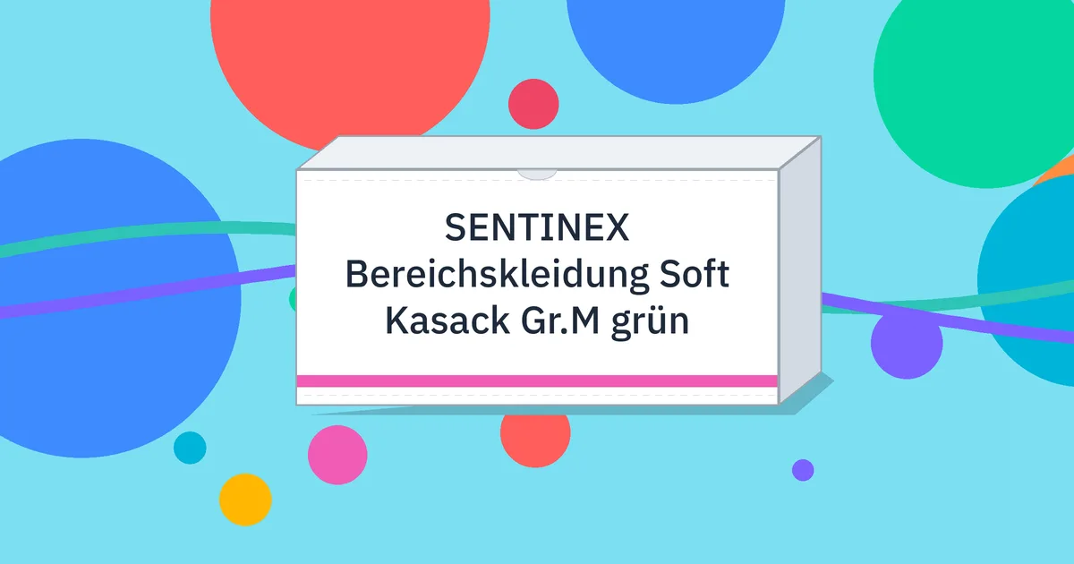 Symbolbild: Packung mit der Aufschrift SENTINEX Bereichskleidung Soft Kasack Gr.M grün (PZN 09737630) – Verfügbarkeit und Bezug in Apotheken in Frankfurt am Main