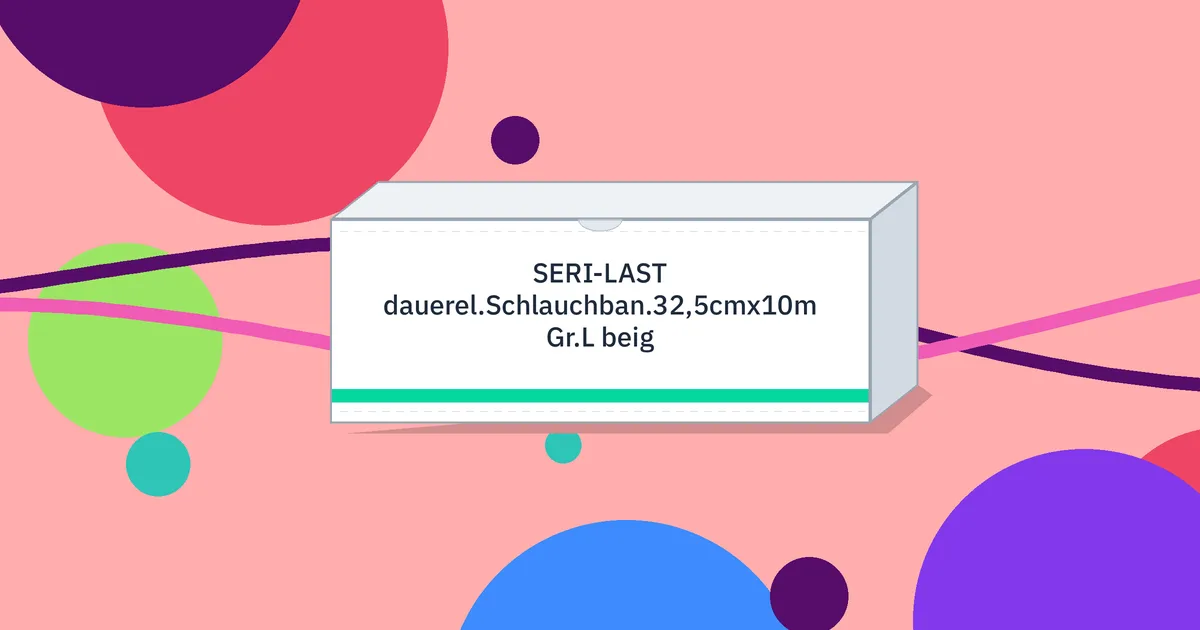 Symbolbild: Packung mit der Aufschrift SERI-LAST dauerel.Schlauchban.32,5cmx10m Gr.L beig (PZN 19836971) – Verfügbarkeit und Bezug in Apotheken in Frankfurt am Main
