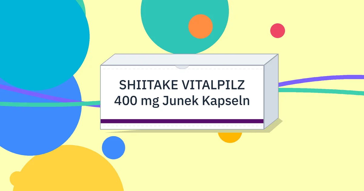 Symbolbild: Packung mit der Aufschrift SHIITAKE VITALPILZ 400 mg Junek Kapseln (PZN 01115395) – Verfügbarkeit und Bezug in Apotheken in Frankfurt am Main