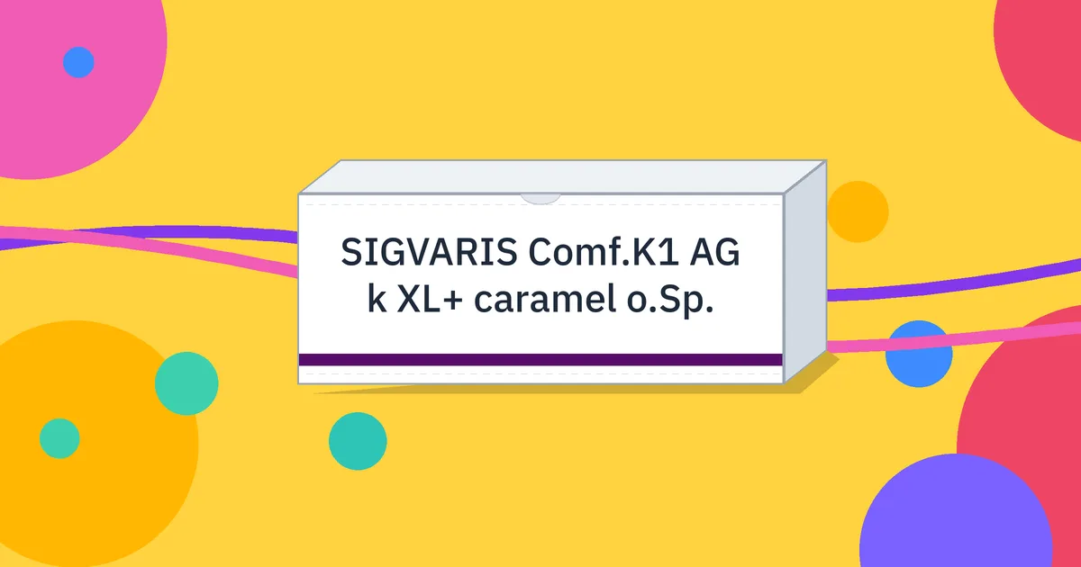 Symbolbild: Packung mit der Aufschrift SIGVARIS Comf.K1 AG k XL+ caramel o.Sp. (PZN 17094554) – Verfügbarkeit und Bezug in Apotheken in Frankfurt am Main