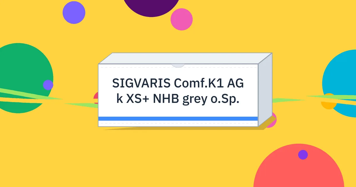 Symbolbild: Packung mit der Aufschrift SIGVARIS Comf.K1 AG k XS+ NHB grey o.Sp. (PZN 17096211) – Verfügbarkeit und Bezug in Apotheken in Frankfurt am Main