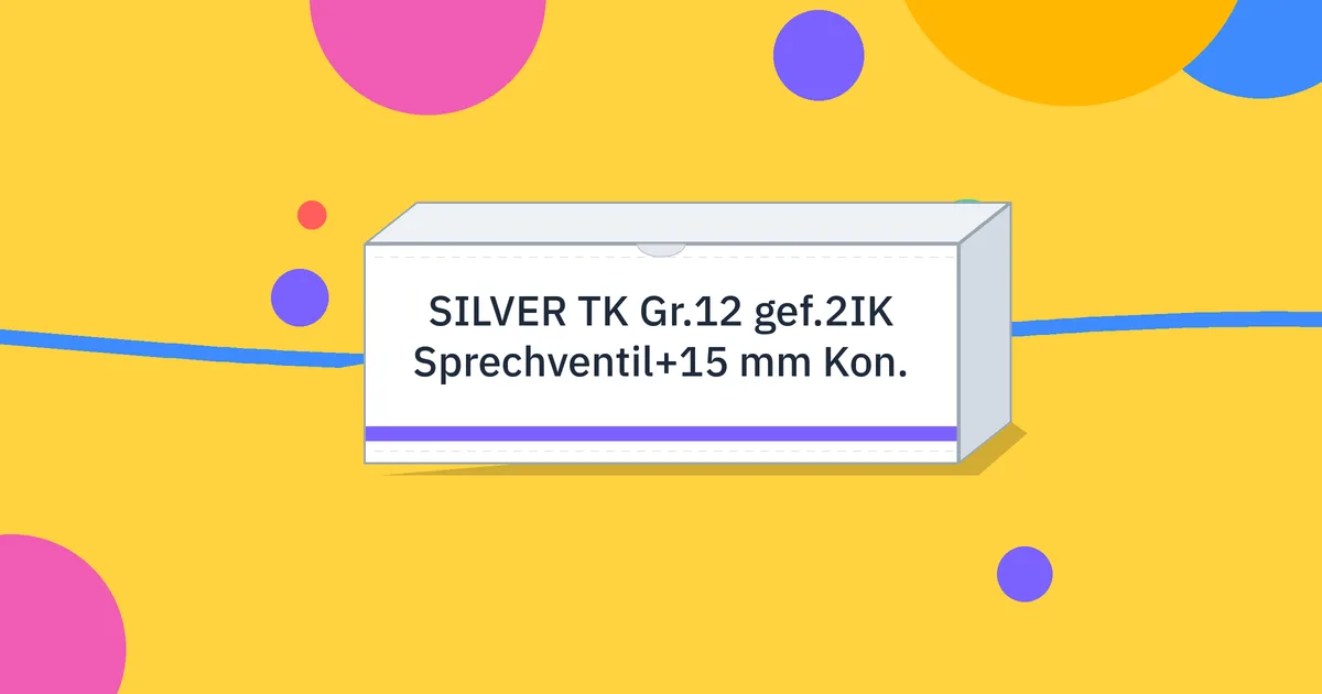 Symbolbild: Packung mit der Aufschrift SILVER TK Gr.12 gef.2IK Sprechventil+15 mm Kon. (PZN 10210023) – Verfügbarkeit und Bezug in Apotheken in Frankfurt am Main