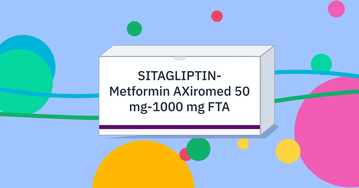 Symbolbild: Packung mit der Aufschrift SITAGLIPTIN-Metformin AXiromed 50 mg-1000 mg FTA (PZN 18058997) – Verfügbarkeit und Bezug in Apotheken in Frankfurt am Main