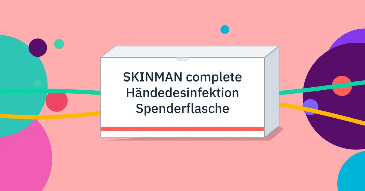Symbolbild: Packung mit der Aufschrift SKINMAN complete Händedesinfektion Spenderflasche (PZN 09476201) – Verfügbarkeit und Bezug in Apotheken in Frankfurt am Main