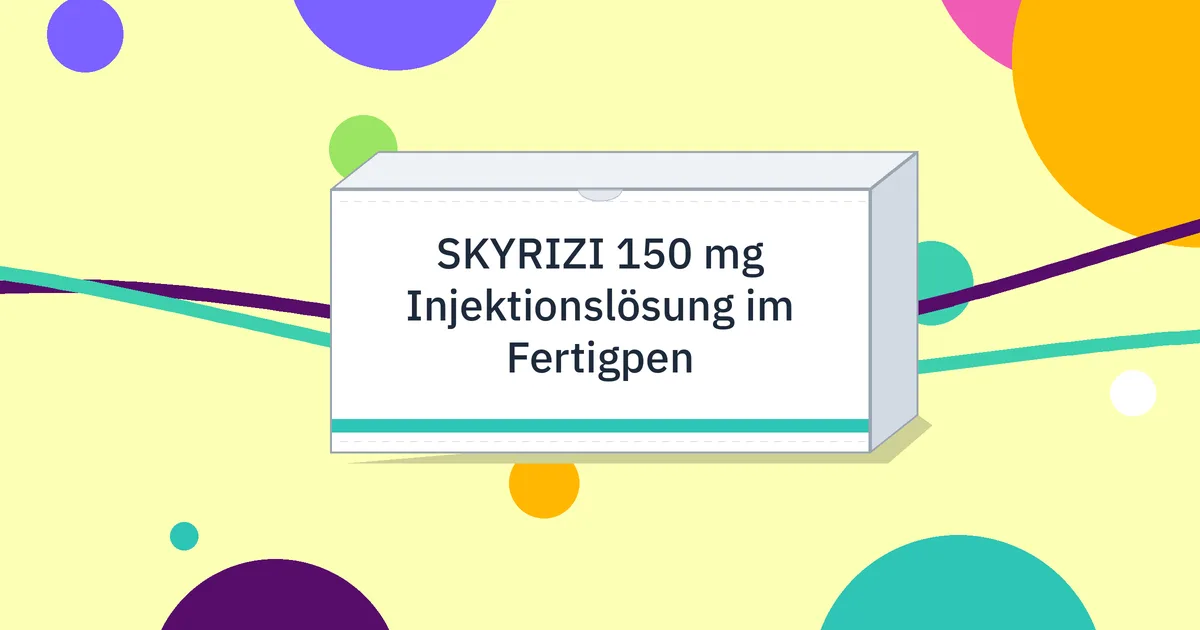 Symbolbild: Packung mit der Aufschrift SKYRIZI 150 mg Injektionslösung im Fertigpen (PZN 17931234) – Verfügbarkeit und Bezug in Apotheken in Frankfurt am Main