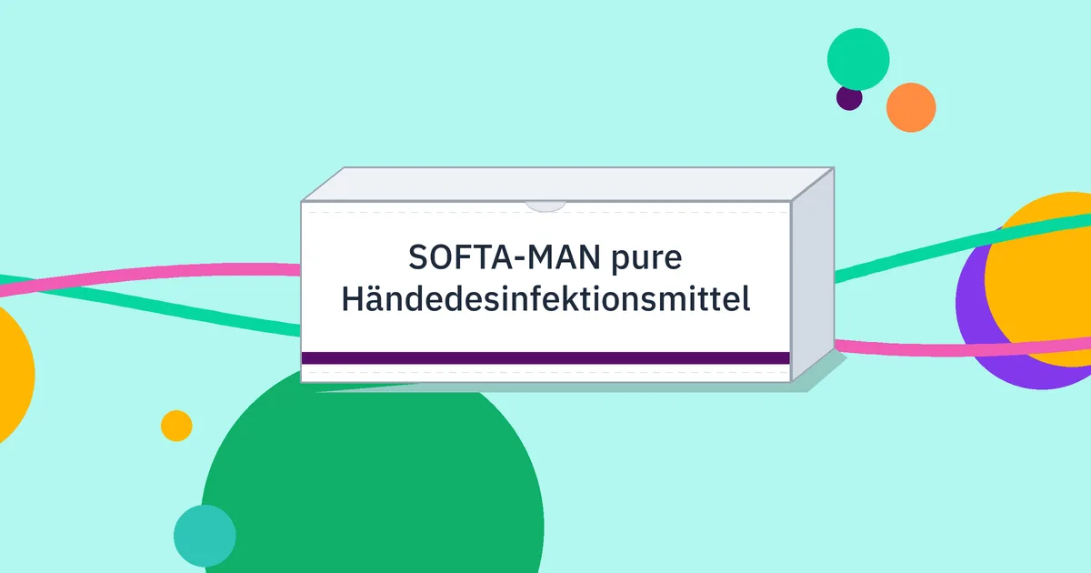 Symbolbild: Packung mit der Aufschrift SOFTA-MAN pure Händedesinfektionsmittel (PZN 01977932) – Verfügbarkeit und Bezug in Apotheken in Frankfurt am Main
