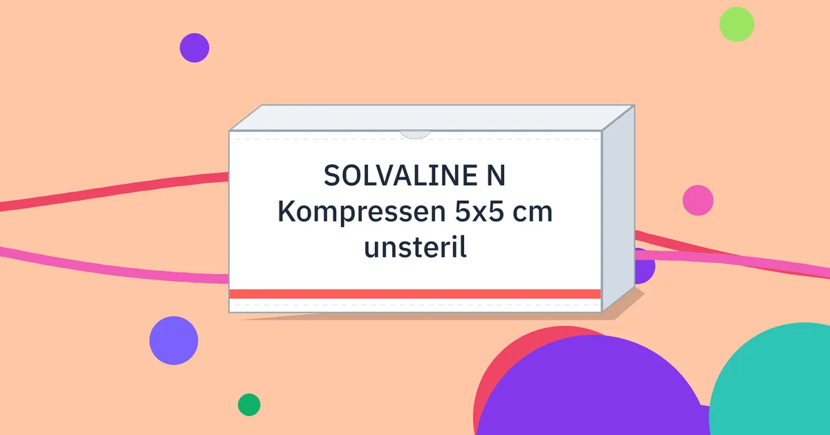 Symbolbild: Packung mit der Aufschrift SOLVALINE N Kompressen 5x5 cm unsteril (PZN 07593285) – Verfügbarkeit und Bezug in Apotheken in Frankfurt am Main