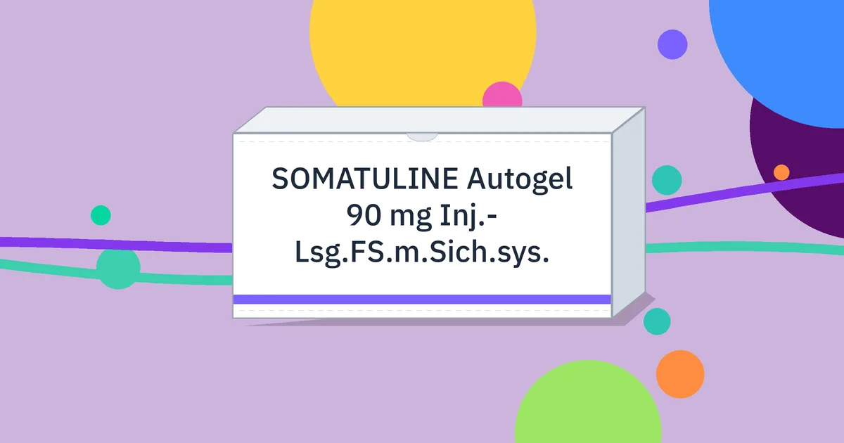 Symbolbild: Packung mit der Aufschrift SOMATULINE Autogel 90 mg Inj.-Lsg.FS.m.Sich.sys. (PZN 09392059) – Verfügbarkeit und Bezug in Apotheken in Frankfurt am Main