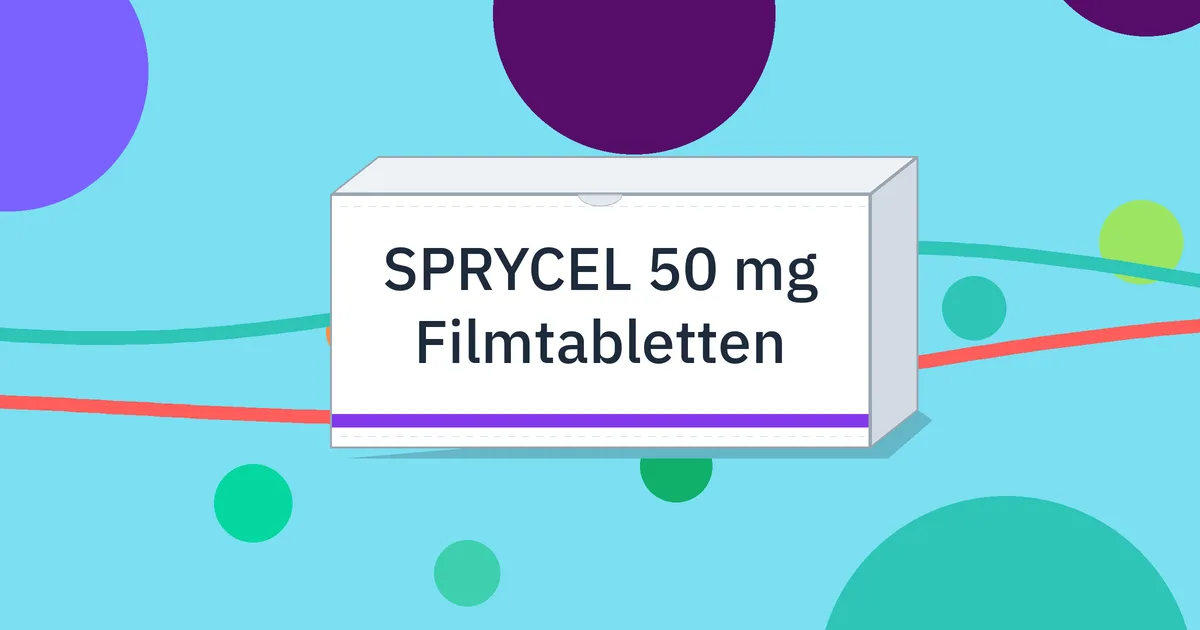 Symbolbild: Packung mit der Aufschrift SPRYCEL 50 mg Filmtabletten (PZN 11515799) – Verfügbarkeit und Bezug in Apotheken in Frankfurt am Main