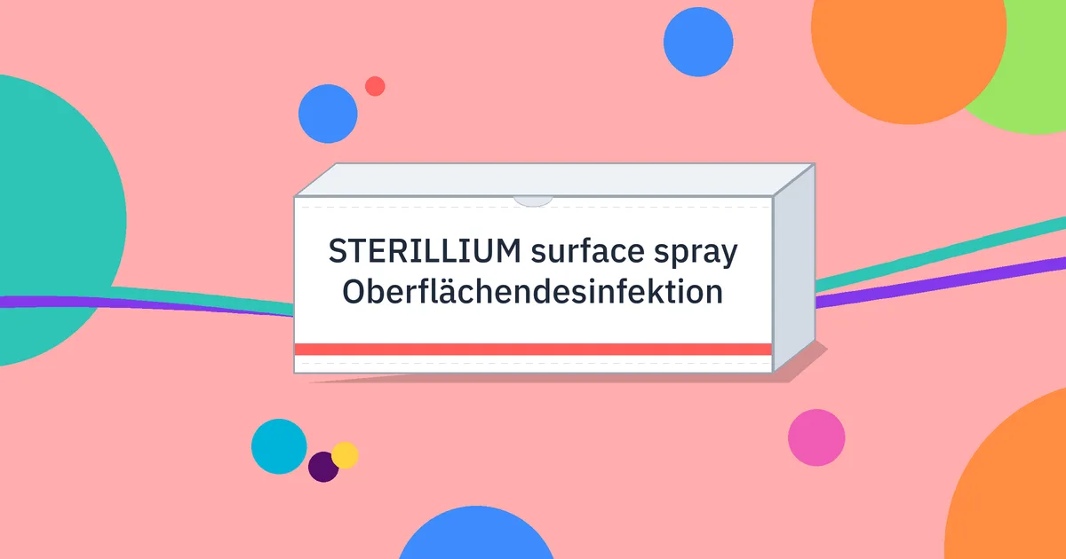 Symbolbild: Packung mit der Aufschrift STERILLIUM surface spray Oberflächendesinfektion (PZN 18833433) – Verfügbarkeit und Bezug in Apotheken in Frankfurt am Main