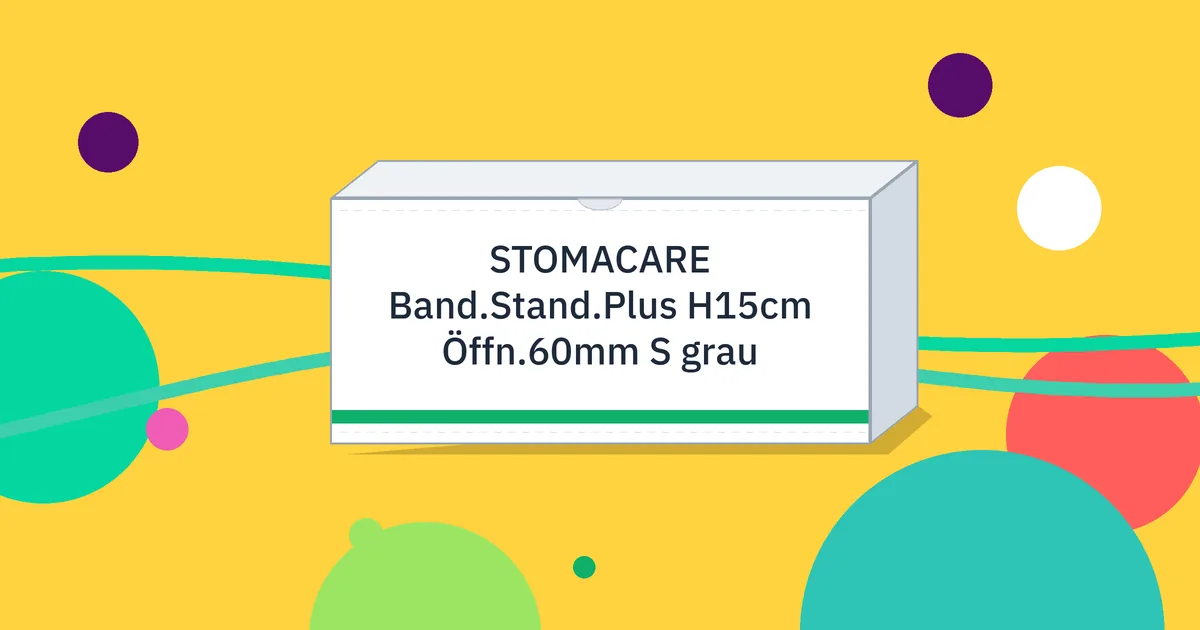 Symbolbild: Packung mit der Aufschrift STOMACARE Band.Stand.Plus H15cm Öffn.60mm S grau (PZN 16750298) – Verfügbarkeit und Bezug in Apotheken in Frankfurt am Main