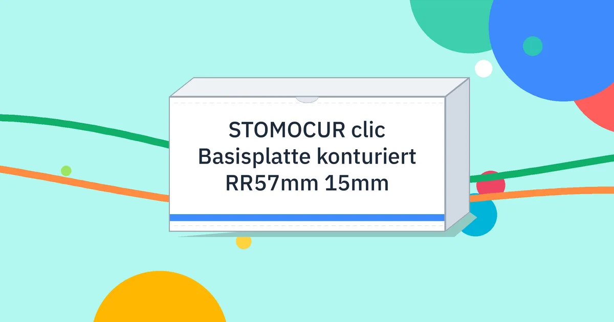 Symbolbild: Packung mit der Aufschrift STOMOCUR clic Basisplatte konturiert RR57mm 15mm (PZN 18238854) – Verfügbarkeit und Bezug in Apotheken in Frankfurt am Main