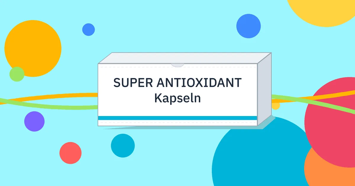Symbolbild: Packung mit der Aufschrift SUPER ANTIOXIDANT Kapseln (PZN 15734363) – Verfügbarkeit und Bezug in Apotheken in Frankfurt am Main