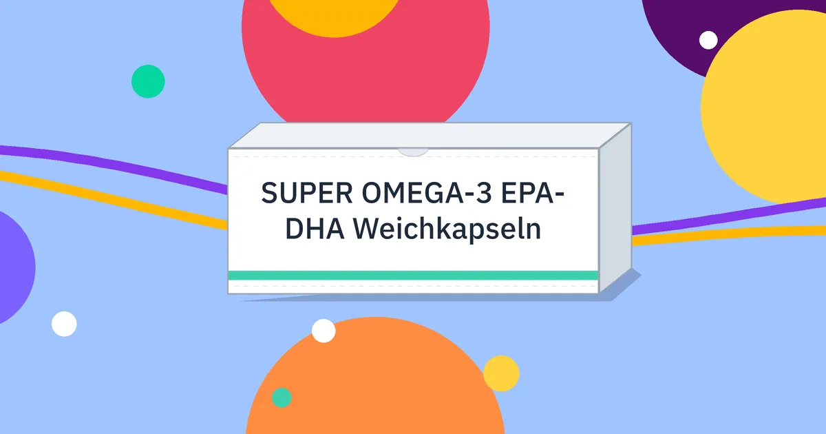 Symbolbild: Packung mit der Aufschrift SUPER OMEGA-3 EPA-DHA Weichkapseln (PZN 19505607) – Verfügbarkeit und Bezug in Apotheken in Frankfurt am Main