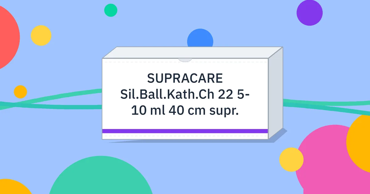 Symbolbild: Packung mit der Aufschrift SUPRACARE Sil.Ball.Kath.Ch 22 5-10 ml 40 cm supr. (PZN 12775166) – Verfügbarkeit und Bezug in Apotheken in Frankfurt am Main