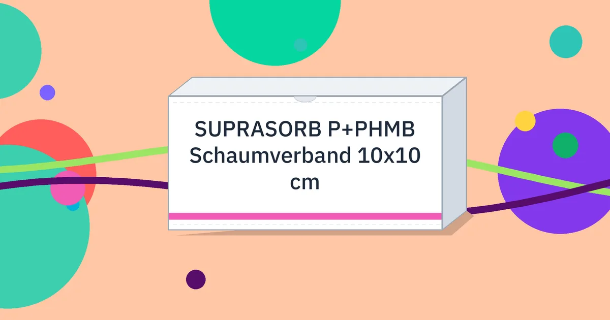 Symbolbild: Packung mit der Aufschrift SUPRASORB P+PHMB Schaumverband 10x10 cm (PZN 17942025) – Verfügbarkeit und Bezug in Apotheken in Frankfurt am Main