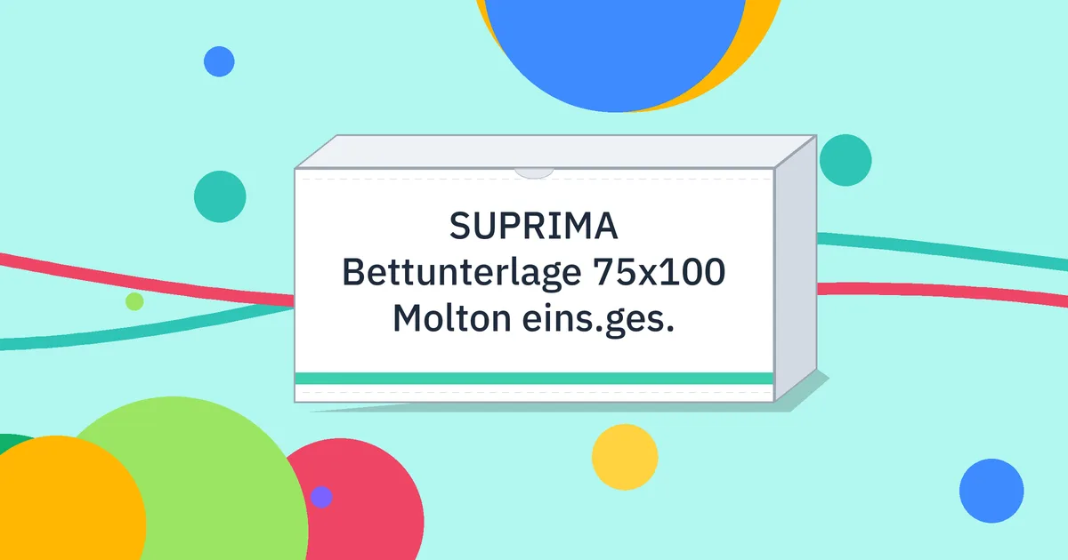 Symbolbild: Packung mit der Aufschrift SUPRIMA Bettunterlage 75x100 Molton eins.ges. (PZN 07673050) – Verfügbarkeit und Bezug in Apotheken in Frankfurt am Main