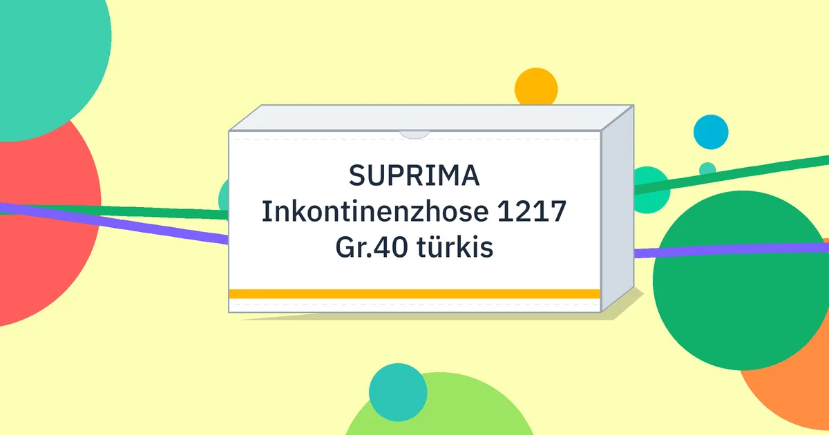 Symbolbild: Packung mit der Aufschrift SUPRIMA Inkontinenzhose 1217 Gr.40 türkis (PZN 19174470) – Verfügbarkeit und Bezug in Apotheken in Frankfurt am Main