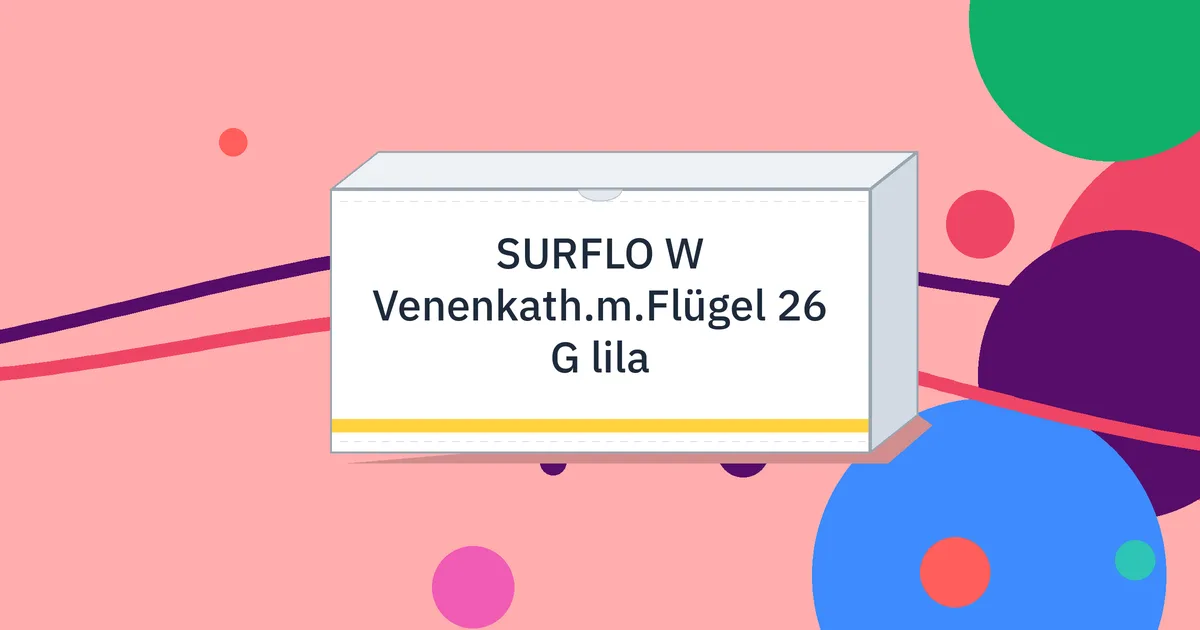 Symbolbild: Packung mit der Aufschrift SURFLO W Venenkath.m.Flügel 26 G lila (PZN 01172186) – Verfügbarkeit und Bezug in Apotheken in Frankfurt am Main