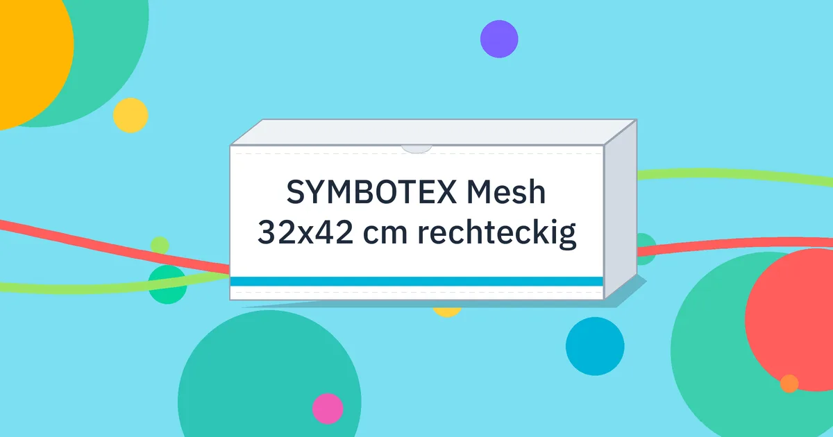 Symbolbild: Packung mit der Aufschrift SYMBOTEX Mesh 32x42 cm rechteckig (PZN 10631345) – Verfügbarkeit und Bezug in Apotheken in Frankfurt am Main