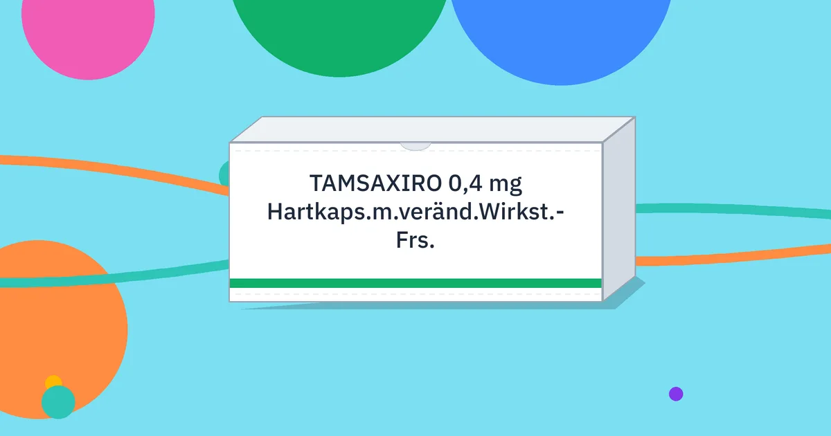 Symbolbild: Packung mit der Aufschrift TAMSAXIRO 0,4 mg Hartkaps.m.veränd.Wirkst.-Frs. (PZN 19552009) – Verfügbarkeit und Bezug in Apotheken in Frankfurt am Main