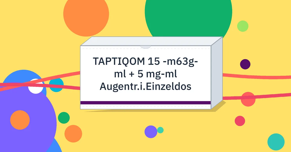 Symbolbild: Packung mit der Aufschrift TAPTIQOM 15 -m63g-ml + 5 mg-ml Augentr.i.Einzeldos (PZN 18365914) – Verfügbarkeit und Bezug in Apotheken in Frankfurt am Main