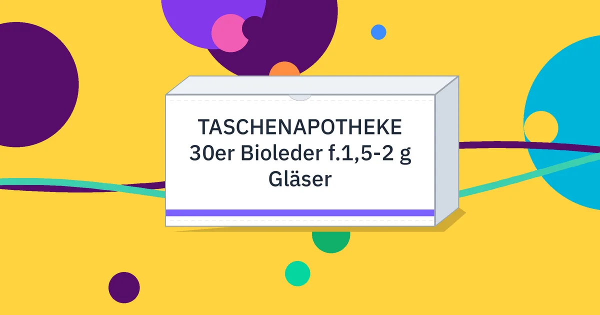 Symbolbild: Packung mit der Aufschrift TASCHENAPOTHEKE 30er Bioleder f.1,5-2 g Gläser (PZN 09747870) – Verfügbarkeit und Bezug in Apotheken in Frankfurt am Main