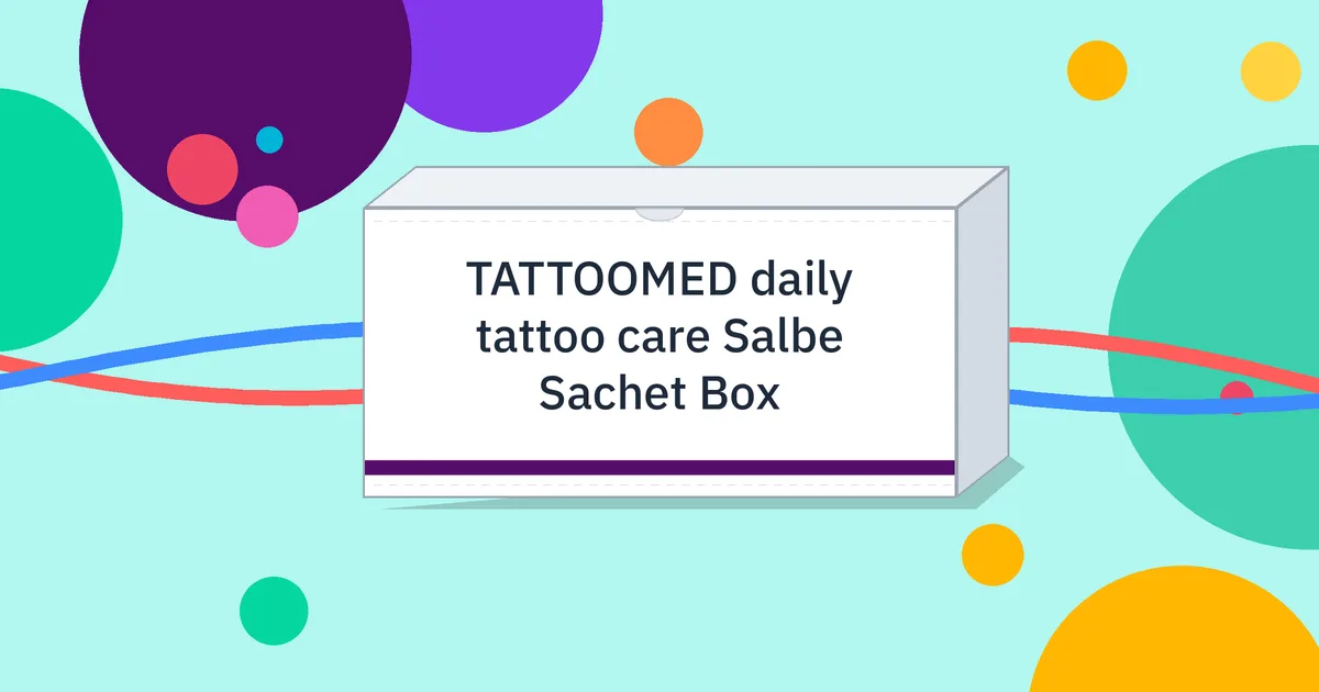 Symbolbild: Packung mit der Aufschrift TATTOOMED daily tattoo care Salbe Sachet Box (PZN 19289718) – Verfügbarkeit und Bezug in Apotheken in Frankfurt am Main