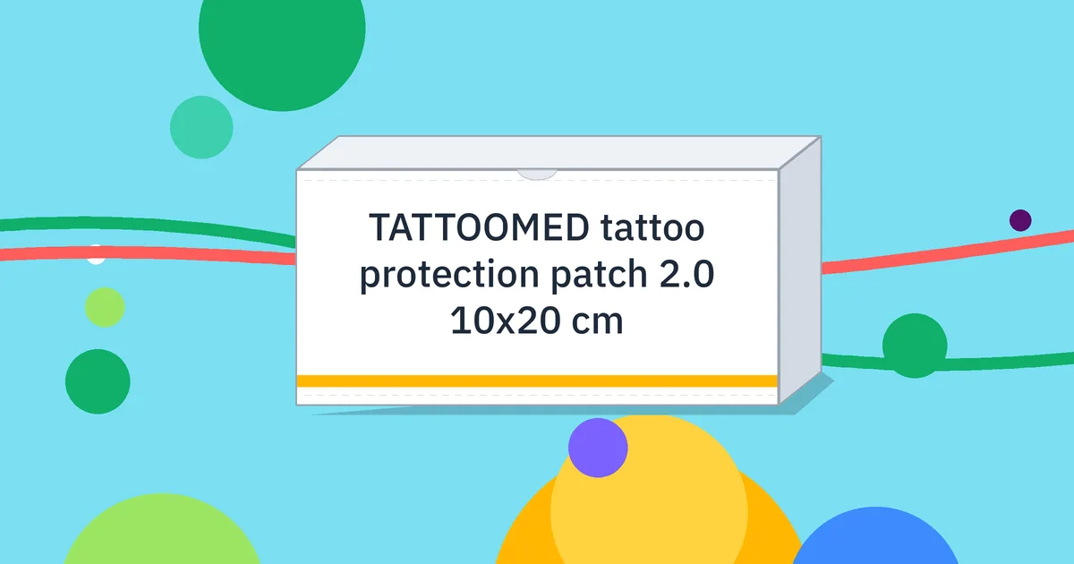 Symbolbild: Packung mit der Aufschrift TATTOOMED tattoo protection patch 2.0 10x20 cm (PZN 13880089) – Verfügbarkeit und Bezug in Apotheken in Frankfurt am Main