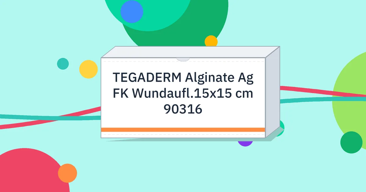 Symbolbild: Packung mit der Aufschrift TEGADERM Alginate Ag FK Wundaufl.15x15 cm 90316 (PZN 06916941) – Verfügbarkeit und Bezug in Apotheken in Frankfurt am Main