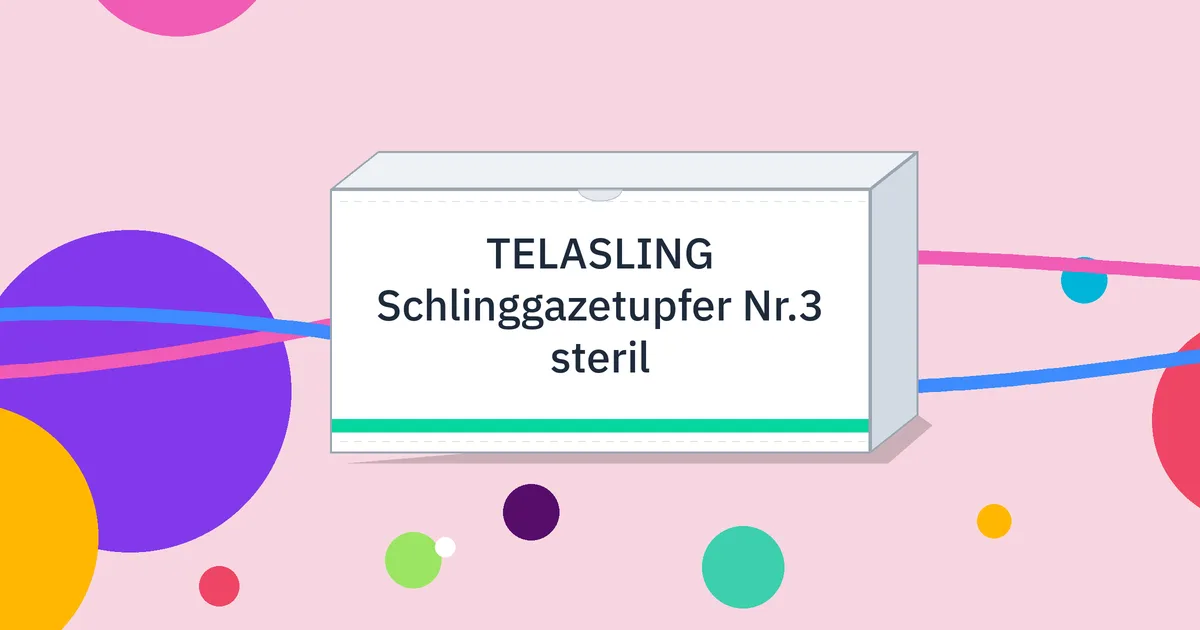 Symbolbild: Packung mit der Aufschrift TELASLING Schlinggazetupfer Nr.3 steril (PZN 03545415) – Verfügbarkeit und Bezug in Apotheken in Frankfurt am Main