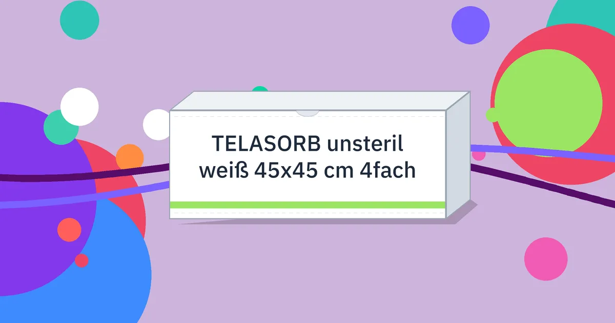 Symbolbild: Packung mit der Aufschrift TELASORB unsteril weiß 45x45 cm 4fach (PZN 06893513) – Verfügbarkeit und Bezug in Apotheken in Frankfurt am Main