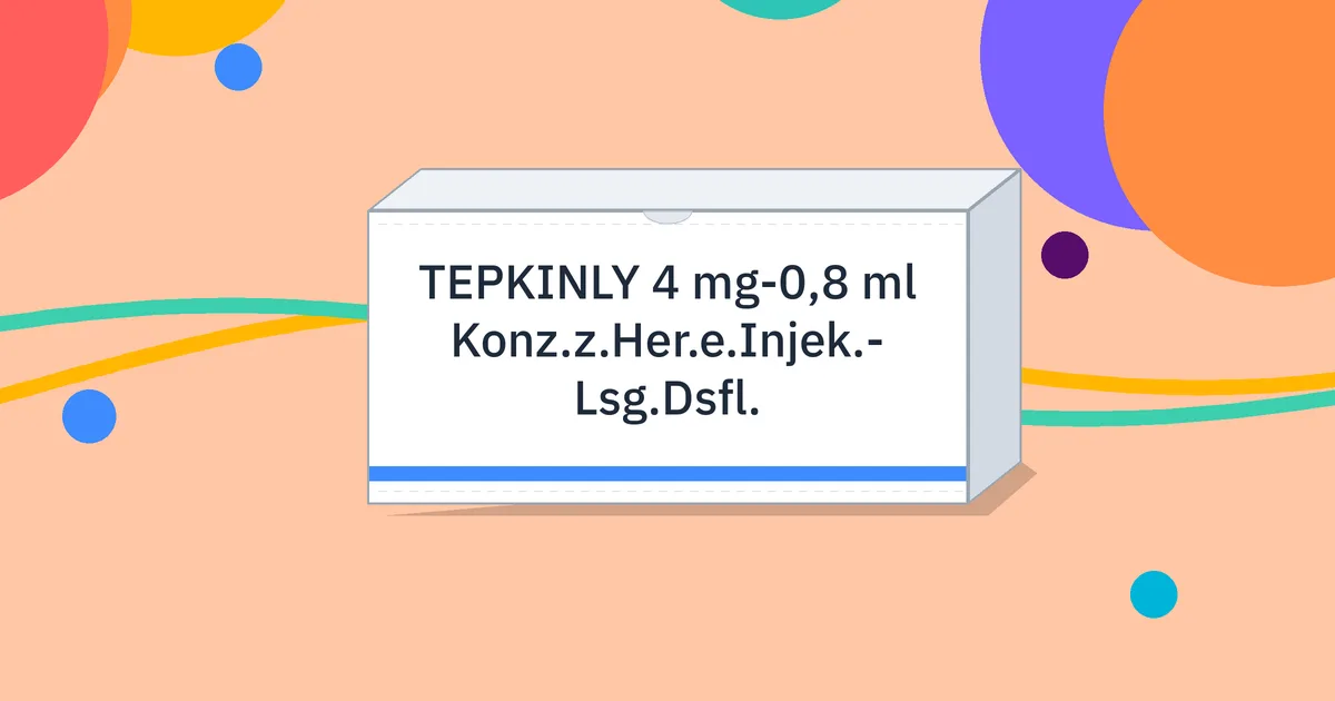 Symbolbild: Packung mit der Aufschrift TEPKINLY 4 mg-0,8 ml Konz.z.Her.e.Injek.-Lsg.Dsfl. (PZN 18468235) – Verfügbarkeit und Bezug in Apotheken in Frankfurt am Main
