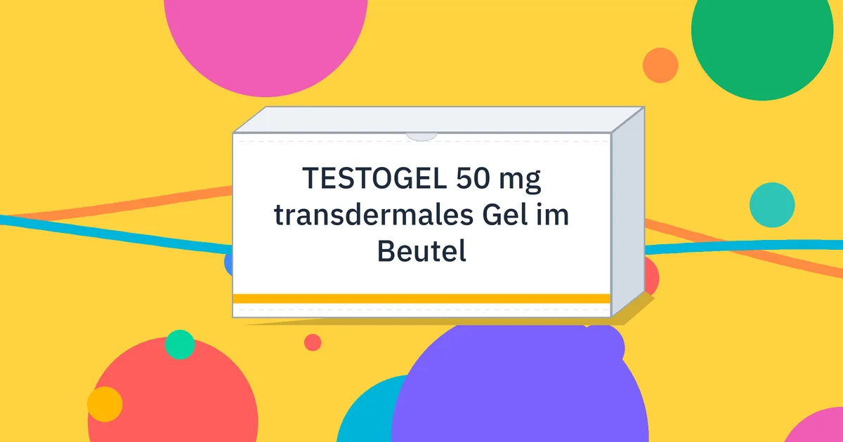 Symbolbild: Packung mit der Aufschrift TESTOGEL 50 mg transdermales Gel im Beutel (PZN 19723132) – Verfügbarkeit und Bezug in Apotheken in Frankfurt am Main