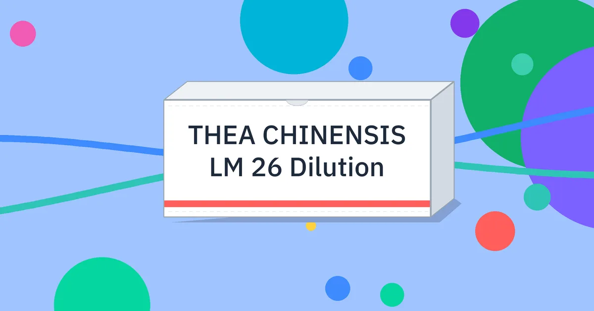 Symbolbild: Packung mit der Aufschrift THEA CHINENSIS LM 26 Dilution (PZN 13219467) – Verfügbarkeit und Bezug in Apotheken in Frankfurt am Main