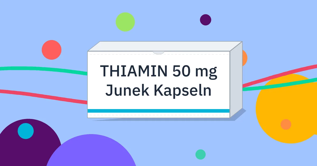 Symbolbild: Packung mit der Aufschrift THIAMIN 50 mg Junek Kapseln (PZN 20281633) – Verfügbarkeit und Bezug in Apotheken in Frankfurt am Main