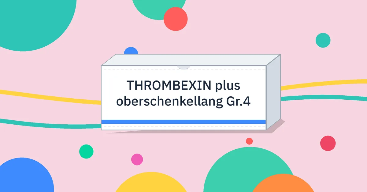 Symbolbild: Packung mit der Aufschrift THROMBEXIN plus oberschenkellang Gr.4 (PZN 01594384) – Verfügbarkeit und Bezug in Apotheken in Frankfurt am Main
