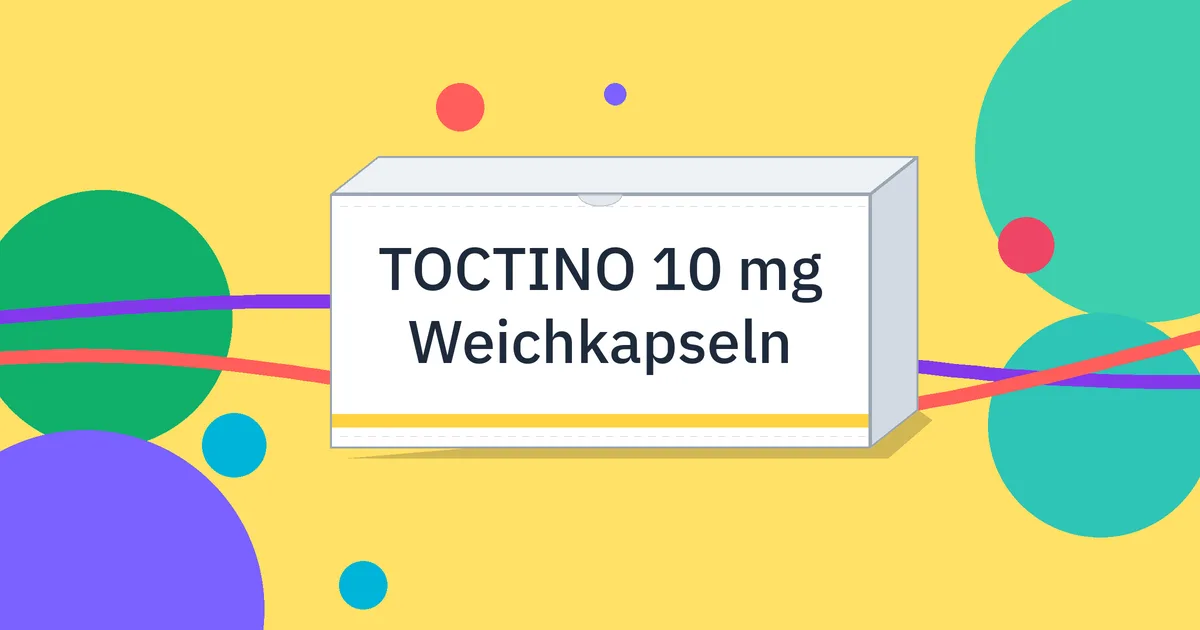 Symbolbild: Packung mit der Aufschrift TOCTINO 10 mg Weichkapseln (PZN 18440550) – Verfügbarkeit und Bezug in Apotheken in Frankfurt am Main