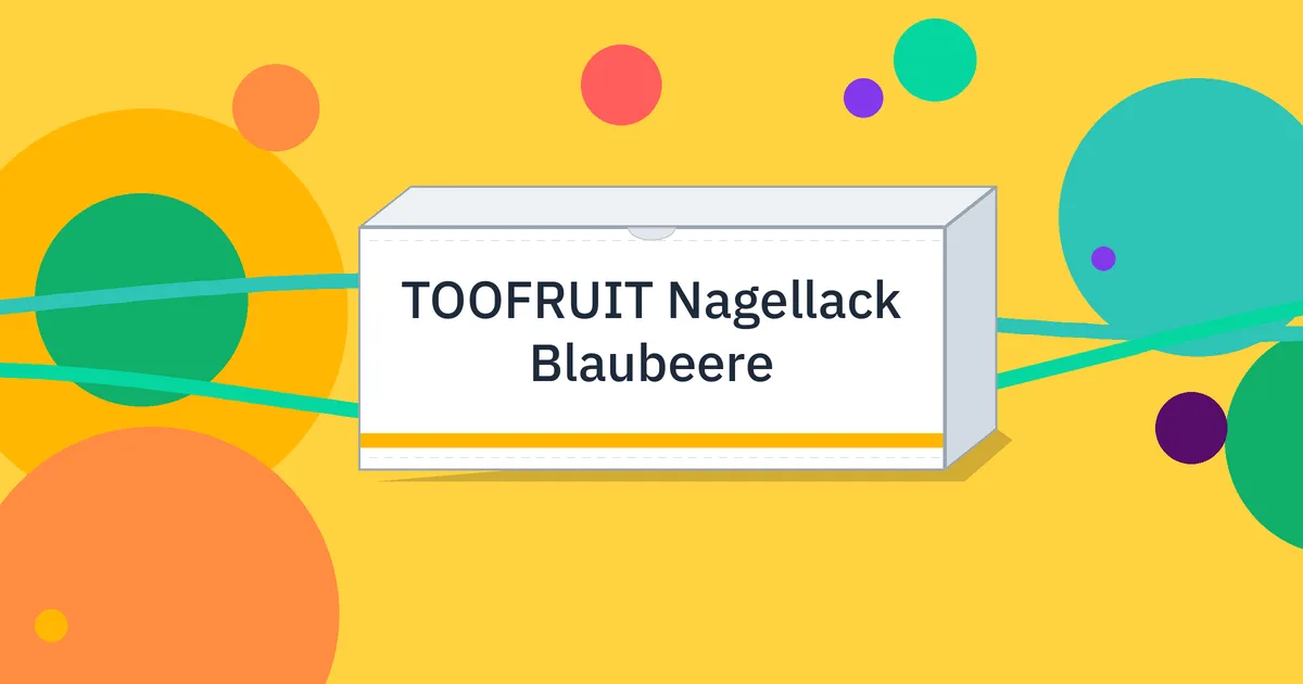 Symbolbild: Packung mit der Aufschrift TOOFRUIT Nagellack Blaubeere (PZN 19387585) – Verfügbarkeit und Bezug in Apotheken in Frankfurt am Main