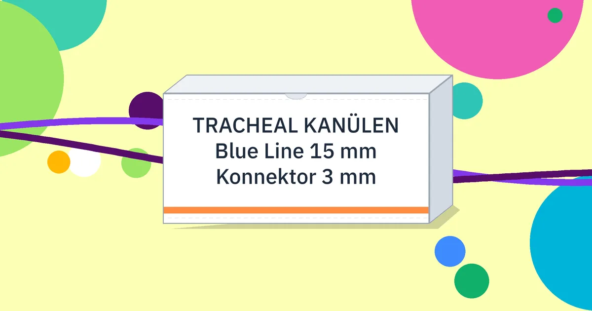 Symbolbild: Packung mit der Aufschrift TRACHEAL KANÜLEN Blue Line 15 mm Konnektor 3 mm (PZN 02407680) – Verfügbarkeit und Bezug in Apotheken in Frankfurt am Main