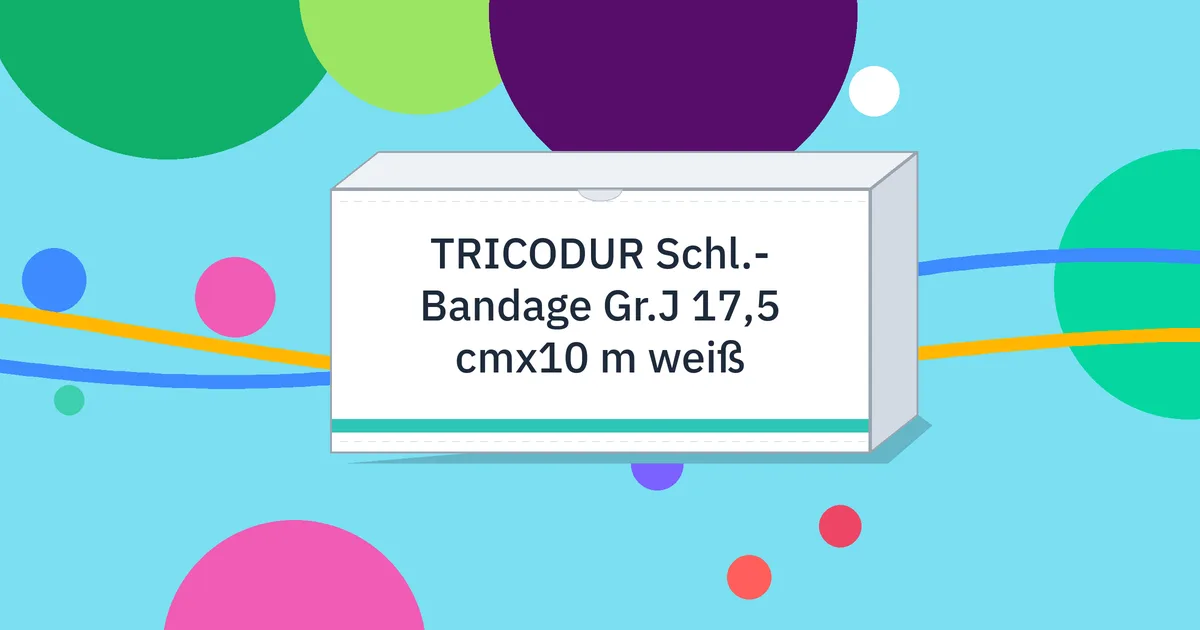 Symbolbild: Packung mit der Aufschrift TRICODUR Schl.-Bandage Gr.J 17,5 cmx10 m weiß (PZN 02154055) – Verfügbarkeit und Bezug in Apotheken in Frankfurt am Main