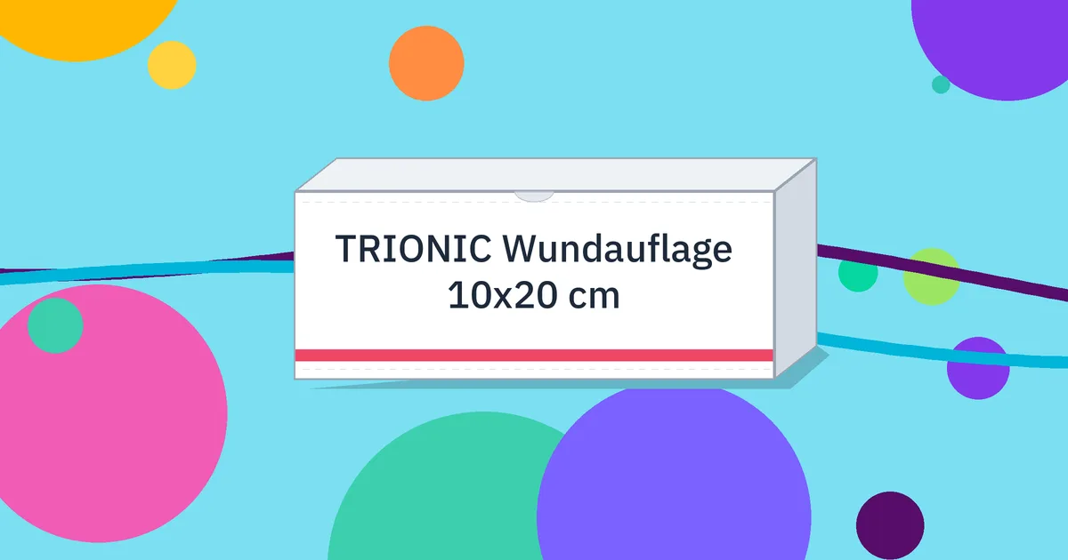 Symbolbild: Packung mit der Aufschrift TRIONIC Wundauflage 10x20 cm (PZN 14325705) – Verfügbarkeit und Bezug in Apotheken in Frankfurt am Main