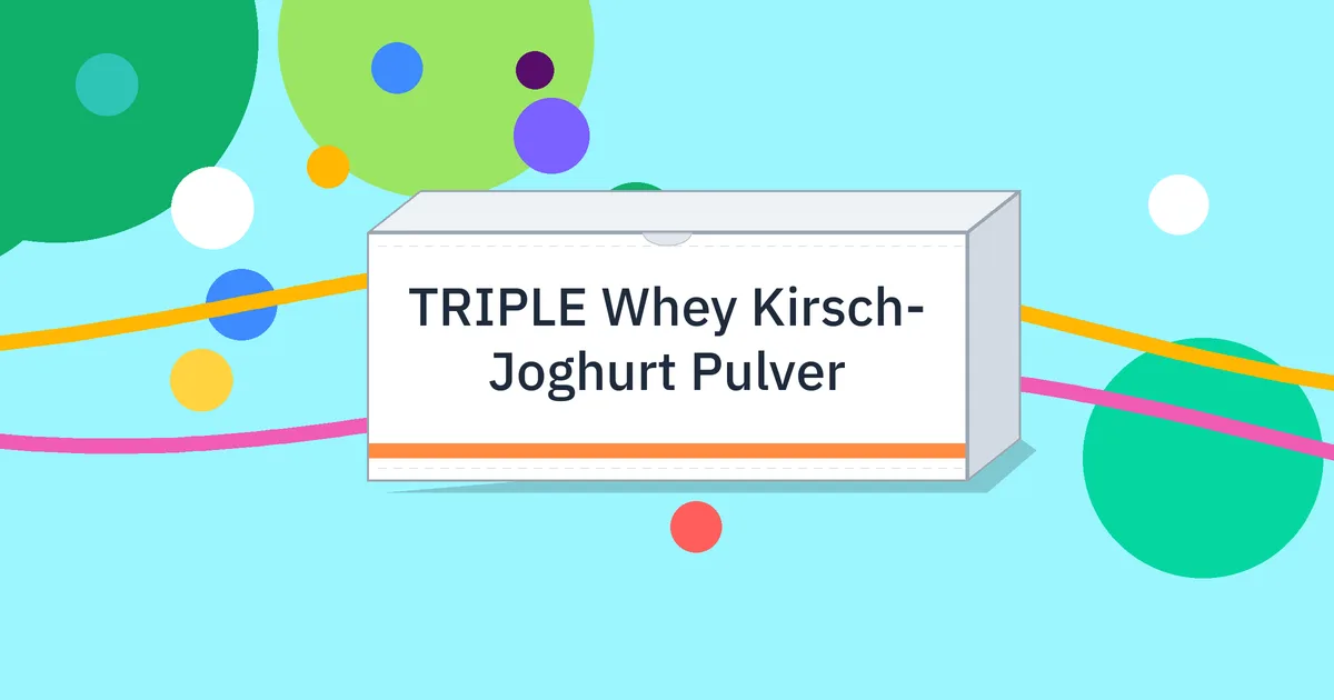 Symbolbild: Packung mit der Aufschrift TRIPLE Whey Kirsch-Joghurt Pulver (PZN 10534323) – Verfügbarkeit und Bezug in Apotheken in Frankfurt am Main