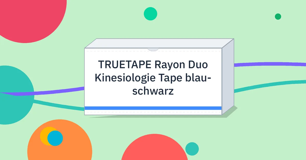 Symbolbild: Packung mit der Aufschrift TRUETAPE Rayon Duo Kinesiologie Tape blau-schwarz (PZN 20020080) – Verfügbarkeit und Bezug in Apotheken in Frankfurt am Main