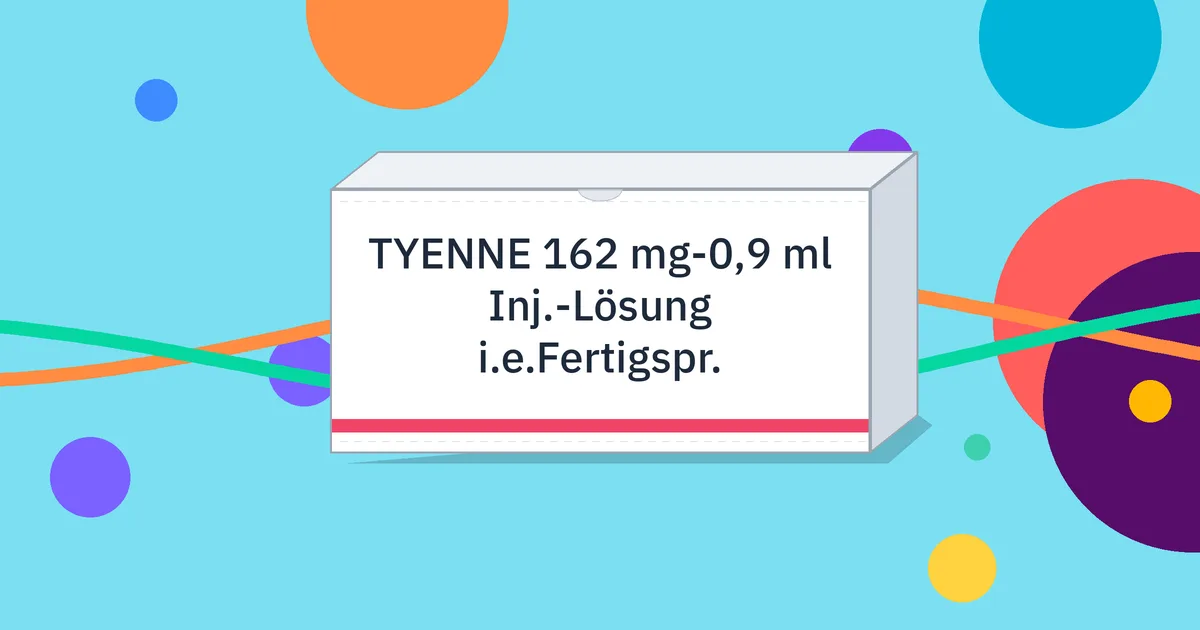 Symbolbild: Packung mit der Aufschrift TYENNE 162 mg-0,9 ml Inj.-Lösung i.e.Fertigspr. (PZN 19295469) – Verfügbarkeit und Bezug in Apotheken in Frankfurt am Main