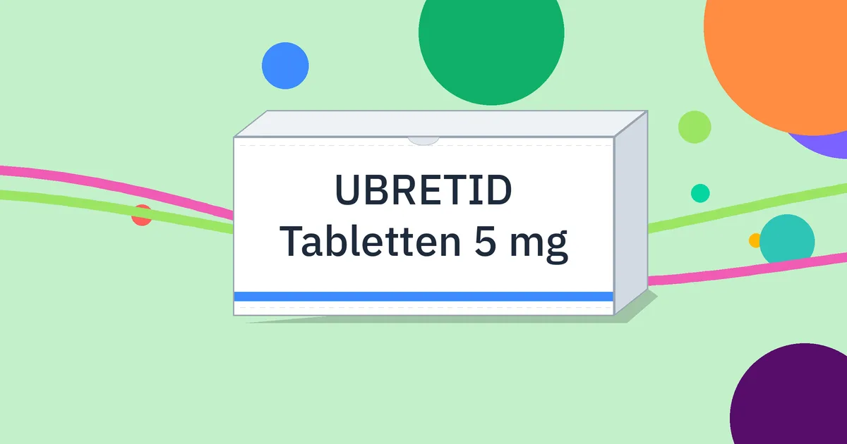 Symbolbild: Packung mit der Aufschrift UBRETID Tabletten 5 mg (PZN 11078100) – Verfügbarkeit und Bezug in Apotheken in Frankfurt am Main