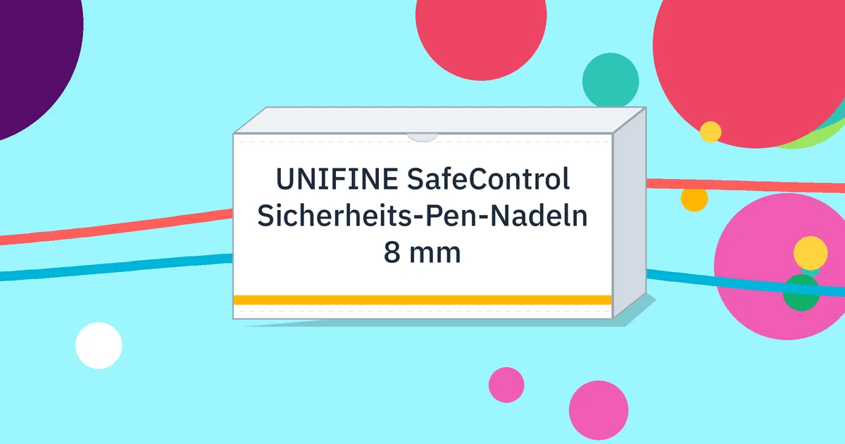 Symbolbild: Packung mit der Aufschrift UNIFINE SafeControl Sicherheits-Pen-Nadeln 8 mm (PZN 19064853) – Verfügbarkeit und Bezug in Apotheken in Frankfurt am Main