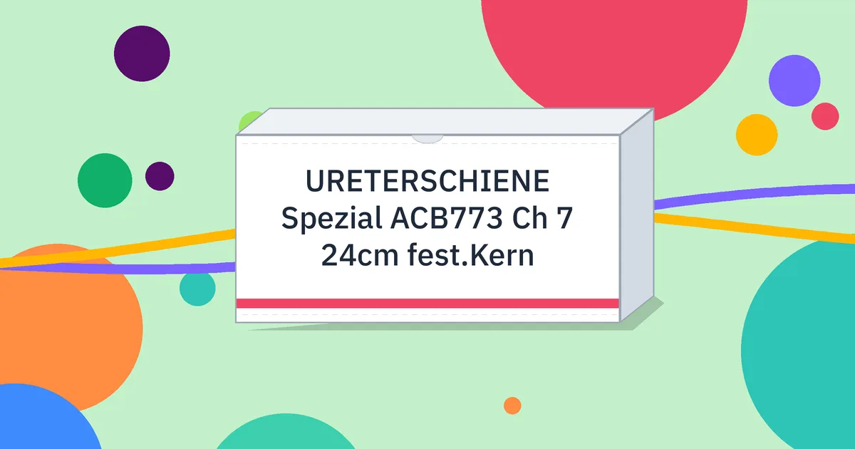 Symbolbild: Packung mit der Aufschrift URETERSCHIENE Spezial ACB773 Ch 7 24cm fest.Kern (PZN 00752668) – Verfügbarkeit und Bezug in Apotheken in Frankfurt am Main